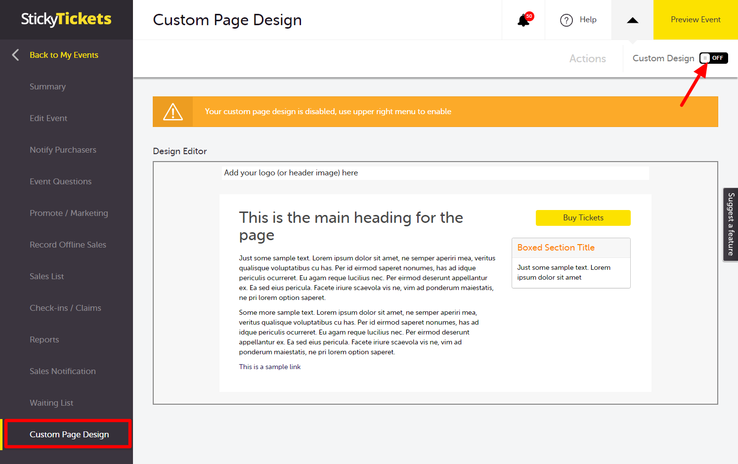 Personalise the look of your event page